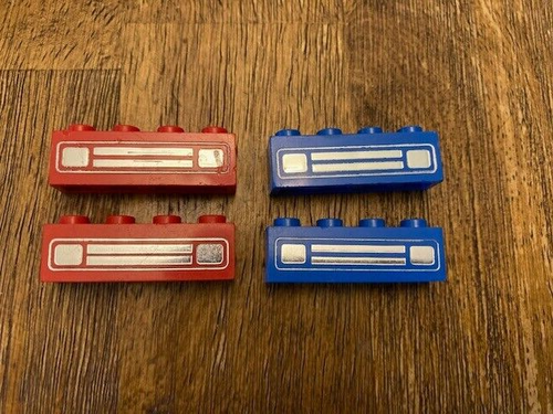 4 Vintage Lego Blue and red 1x4 Brick with Headlight Grill Print ...