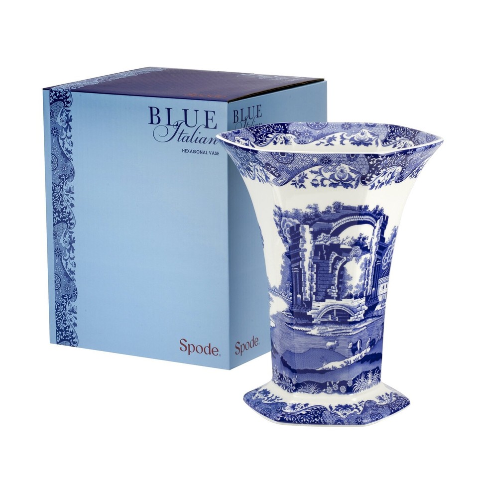 Spode Blue Italian Hexagonal Vase, Fine Porcelain, 10.5 Inch - Blue ...