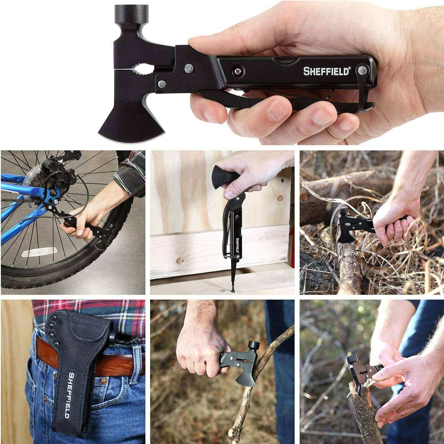 14-IN-1 MULTI-TOOL SHEFFIELD CAMPING HATCHET AXE KNIFE HAMMER PLIERS ...