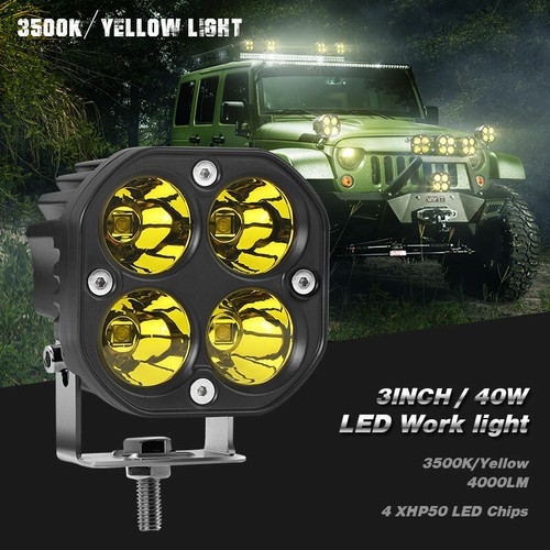 10X 3in LED Work Light Bar Spot Pods Yellow 3500K Driving Fog Off Road ...