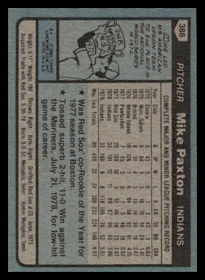 1980 Topps #388 Mike Paxton Cleveland Indians Baseball card | eBay