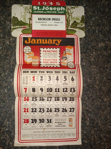 1945 St. Joseph Calendar & Weather Chart. | eBay