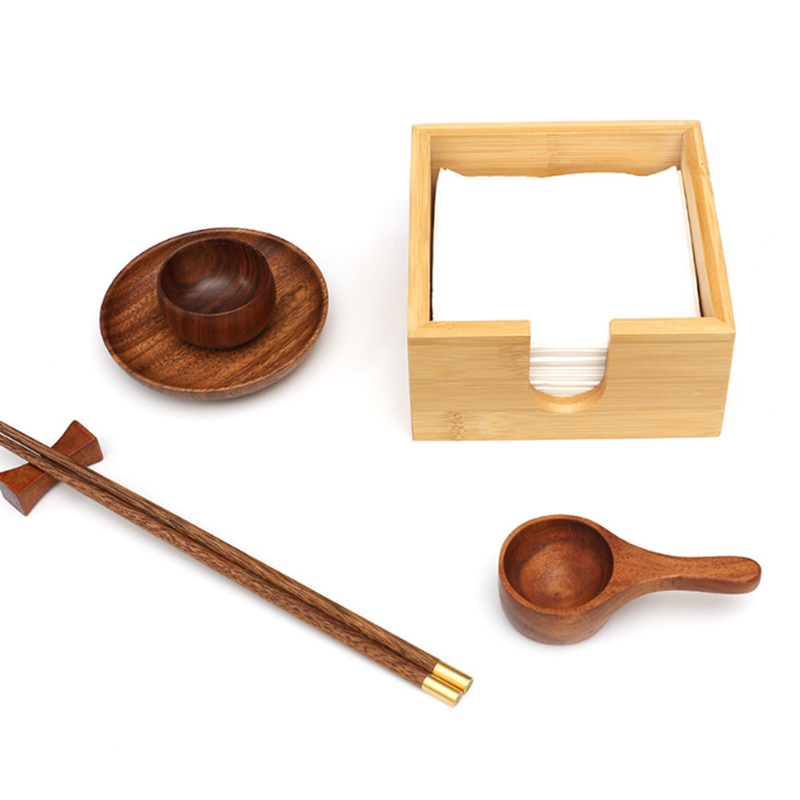 Bamboo table tissue holder heavy wooden square napkin holder storage ...