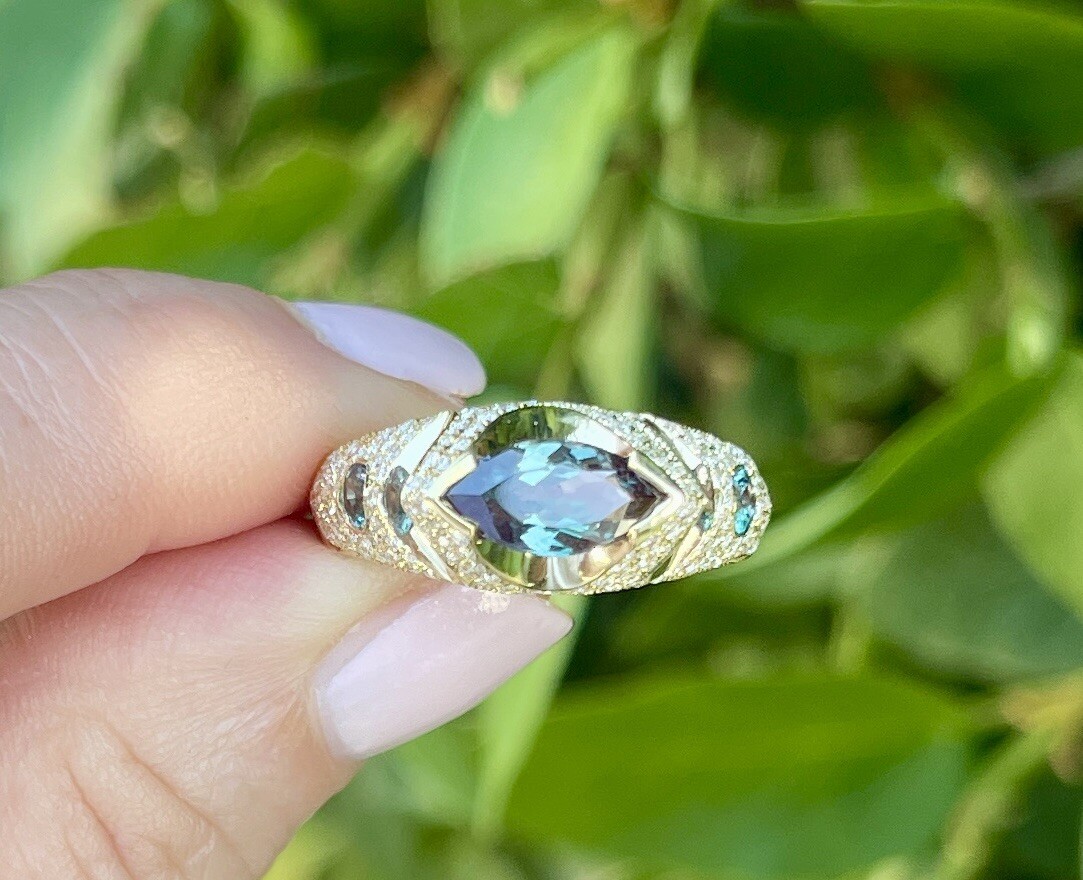 Natural Brazilian Alexandrite & Diamond Art Deco Estate Ring, GIA ...