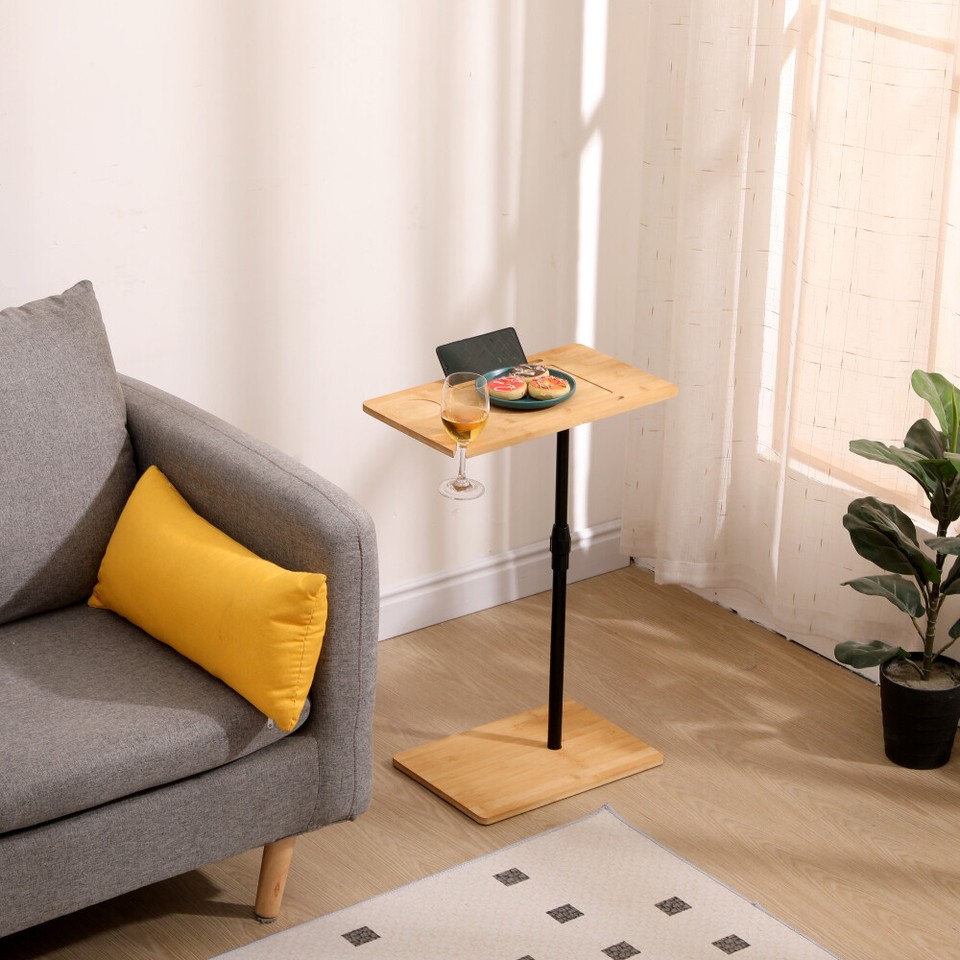 C-Shaped End Table for Couch Arm Side Table with 360° Rotating Height ...