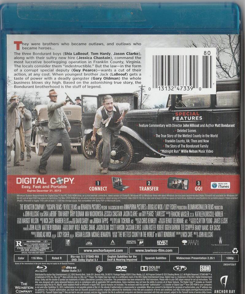 Lawless Blu-ray and DVD 2012 2 Disc Set Based on True Story M29 13132473390| eBay