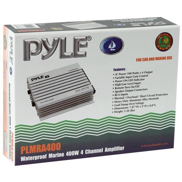 PLMRA400 Pyle 4 Channel 400 Watt White Waterproof Marine Amplifier ...