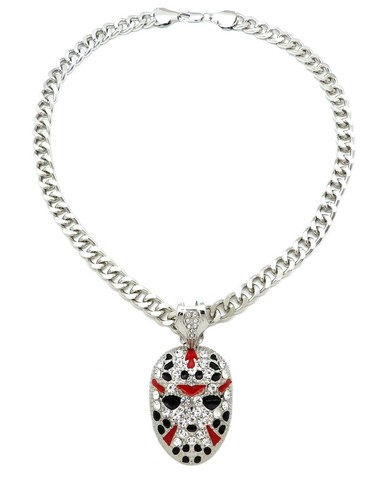 HIP HOP ICED JASON MASK PENDANT WITH 10mm 20" CUBAN CHAIN WHITE GOLD ...