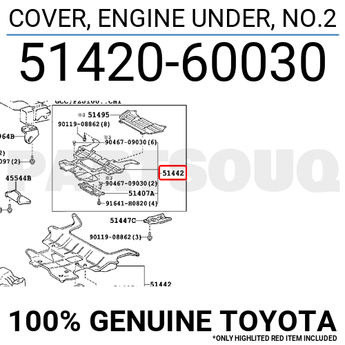 5142060030 Genuine Toyota COVER, ENGINE UNDER, NO.2 51420-60030 | eBay