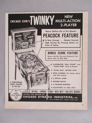 "Twinky" Pinball Game PRINT AD - 1967 ~~ arcade game; Chicago Coin | eBay
