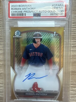 ROMAN ANTHONY 2023 BOWMAN CHROME GOLD ROOKIE AUTO #CPARA 44/50 PSA 10 ...