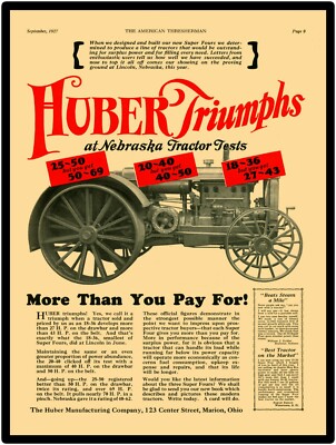 1927 Huber Super Four 4 Tractor, Model 18-36 New Metal Sign: Large Size ...