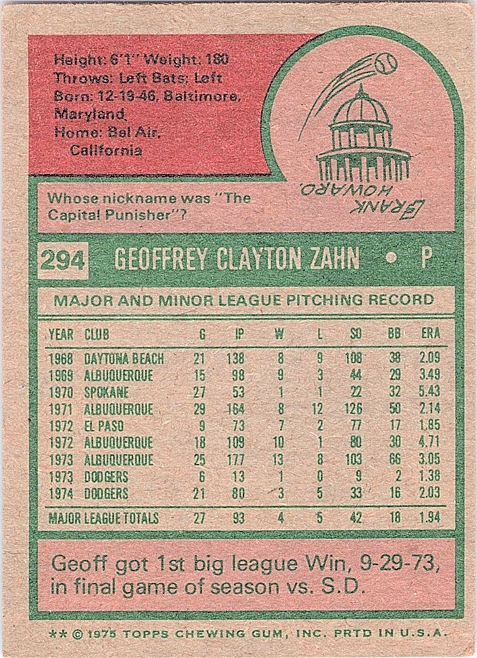 1975 Topps #294 Geoff Zahn | eBay