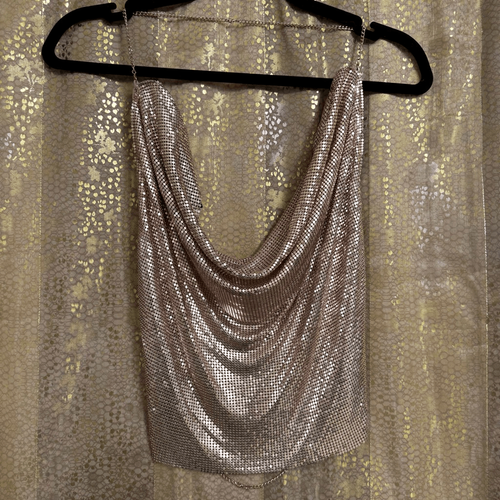 Express Rosegold Chainmail Open Back Mesh Metal Club Top M/L NWT | eBay