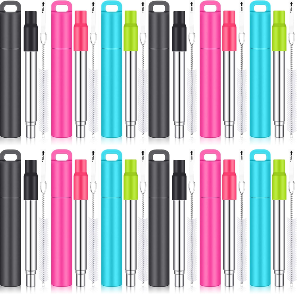 12 Pack Metal Reusable Straw Travel with Case Portable Drinking Straw ...