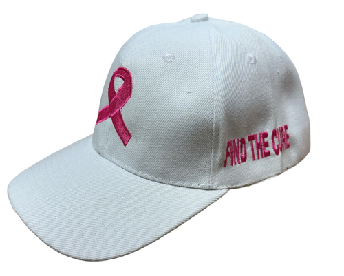 Find The Cure Pink Ribbon Embroidery Baseball Cap Acrylic White Hat | eBay