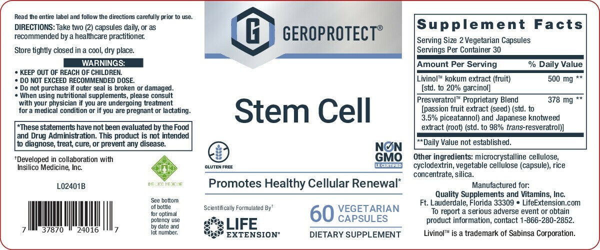 Life Extension Geroprotect Stem Cell Cellular Renewal Supplements 60 ...