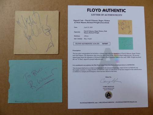 PINK FLOYD Complete Set Autograph Autographed signed Paper FLOYD ...
