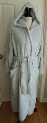 DELICATE BLUE FLEECE IRELAX WOMEN'S LONG WRAP AROUND ROBE w/TIE & HOOD ...