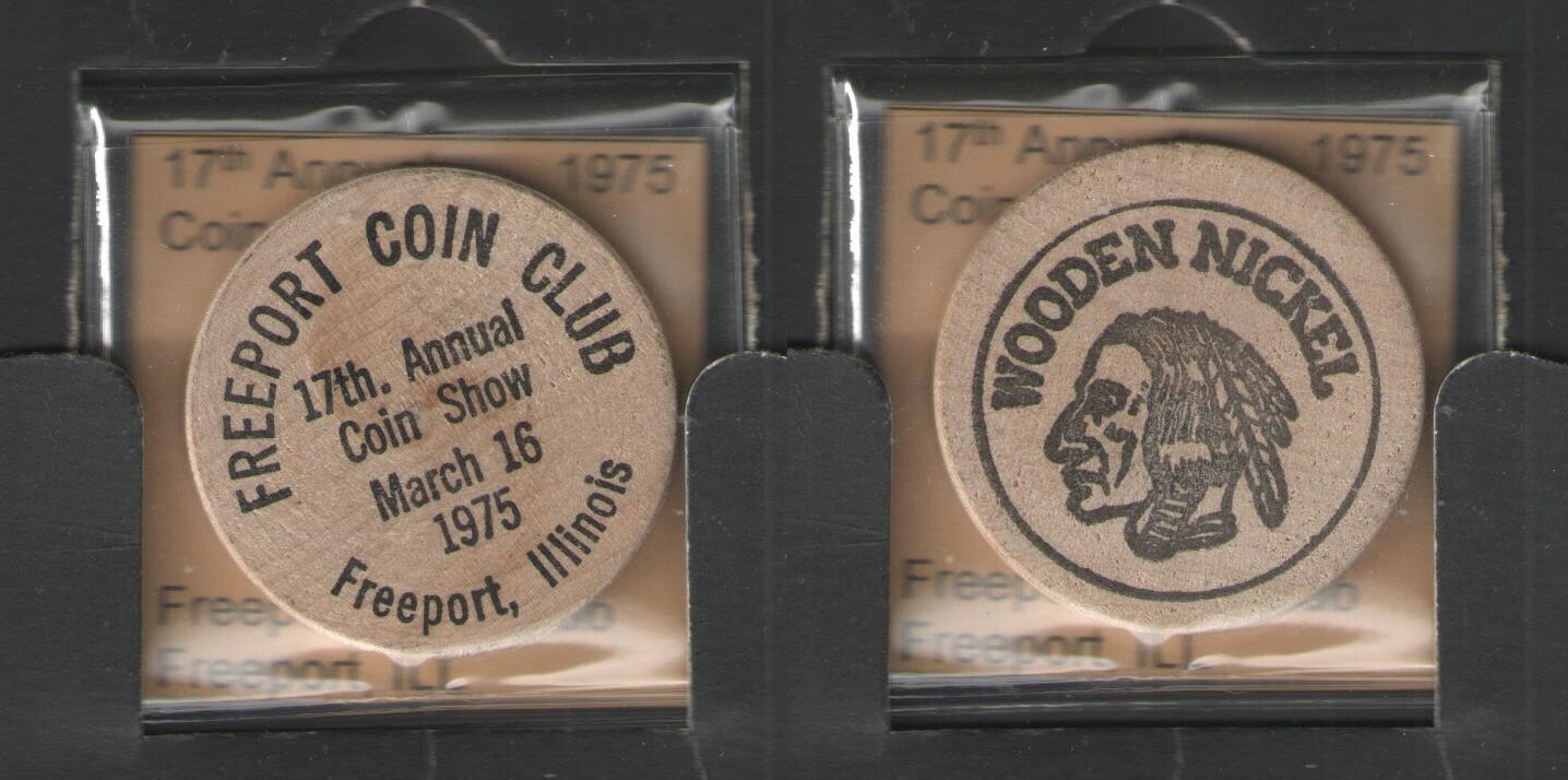 1975 17th ANNUAL FREEPORT COIN CLUB COIN SHOW FREEPORT ILL WOODEN ...