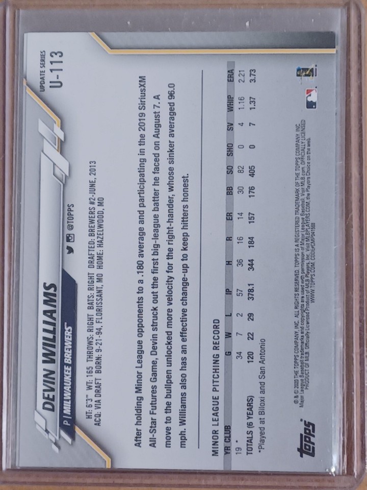 2020 Topps Update Series Devin Williams Rookie Card RC U-113 Brewers | eBay