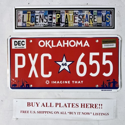 OKLAHOMA RED LICENSE PLATE 🔥FREE📫🔥 PXC 655 ~ IMAGINE THAT w/ 46 STAR | eBay