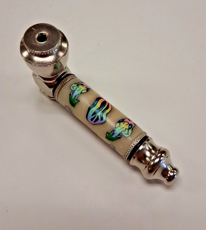 FIMO CLAY MUSHROOMS & PEACE SIGNS NICKEL METAL HAND PIPE TOBACCO SMOKE ...