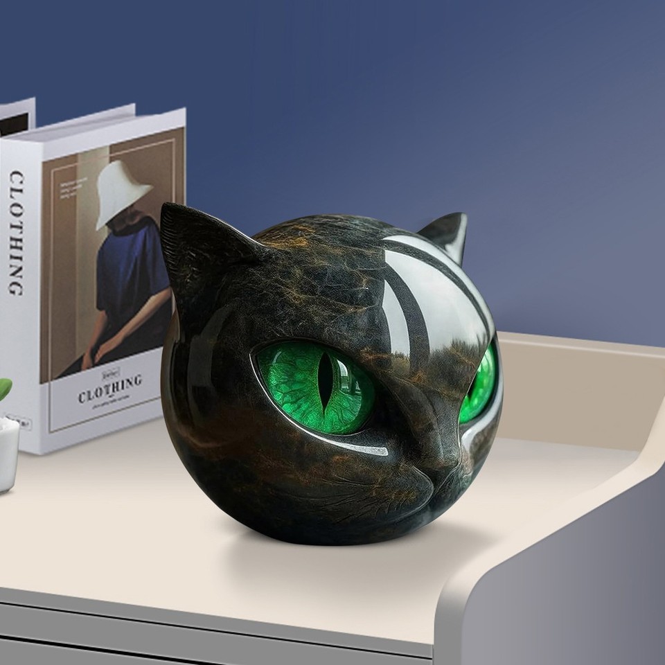 Healing Stone Cat Head Sculpture Marble Texture Cat Stone for Home ...