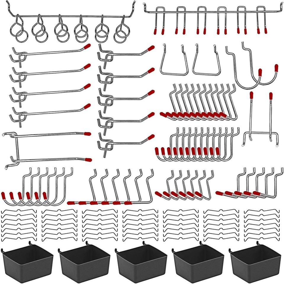 114 pcs Pegboard Hooks Assortment with Metal Hooks Sets, Pegboard Bins, Peg L... | eBay