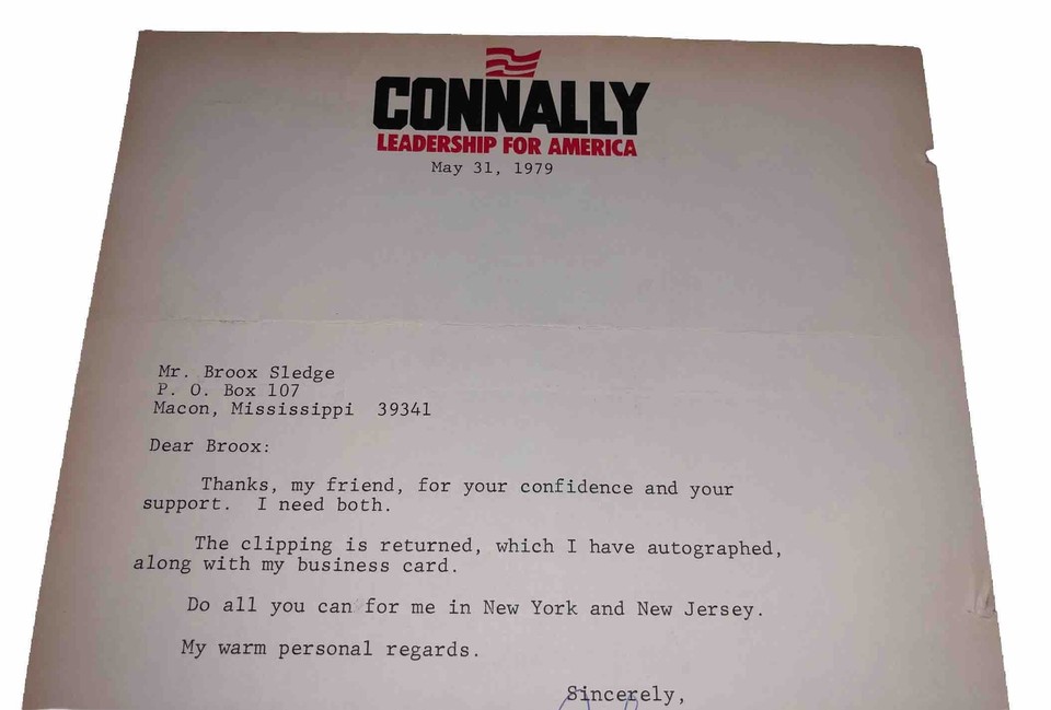 Governor Texas John B Connally 1979 Signed Typed Letter TLS JFK John F ...