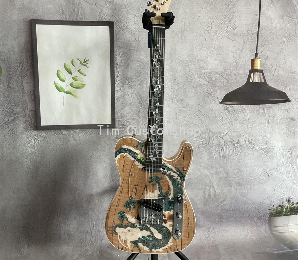 Spalted Maple Top TL Electric Guitar Solid Body 22F Black Fretboard ...