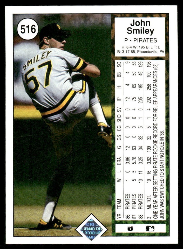 John Smiley 1989 Upper Deck #516 Pittsburgh Pirates | eBay