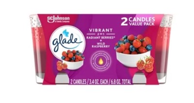 Glade Scented Glass Candle, Radiant Berries & Wild Raspberry, (2) 3.4 ...