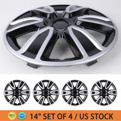 New Silver Black 4*14"in Wheel Covers Snap On Hub Caps for R14 Tire ...