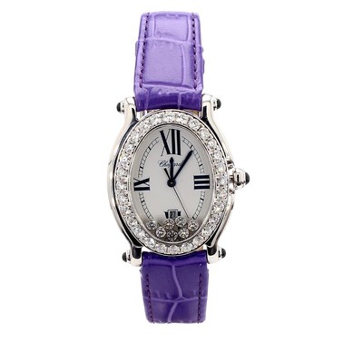 Chopard Happy Sport Floating Diamond & Diamond Bezel Purple Leather ...