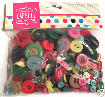 Papermania 250 gram bag assorted plastic buttons capsule Mixed BRIGHTS ...