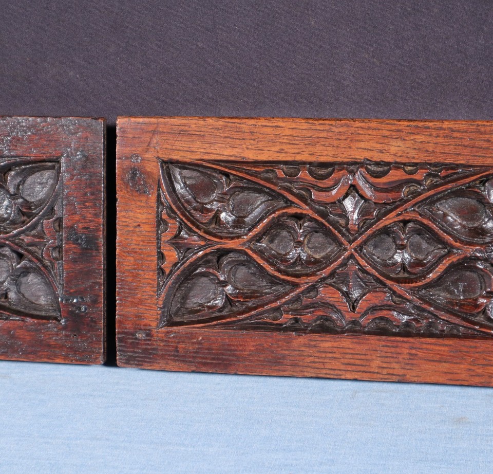 Pair of Antique Neo Gothic Carved Drawer Panels/Trim in Solid Oak Wood ...