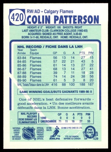 1990-91 O-Pee-Chee Colin Patterson . Calgary Flames #420 | eBay