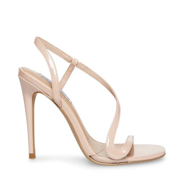 Steve Madden Nadia Nude Patent Strappy Slip On Open Toe Stiletto Heeled ...