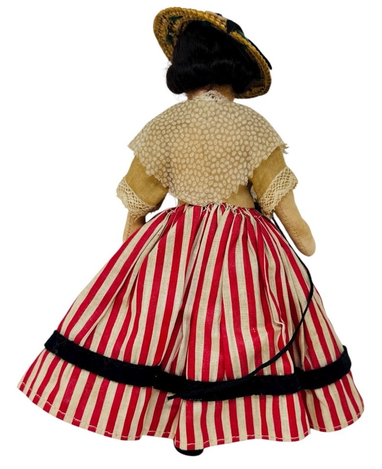 9" ANTIQUE STOCKINETTE LADY FLOWER SELLER DOLL, FRANCE, ORIGINAL ...