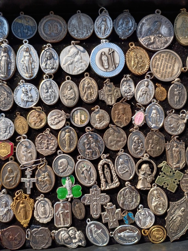 Large Religious Catholic Medals Rosary Relic Vintage Mixed Metal Lot ...