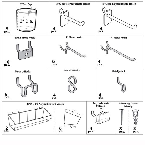 Azar Displays 64-Piece Small Pegboard Organizer Accessory Kit, Hooks ...