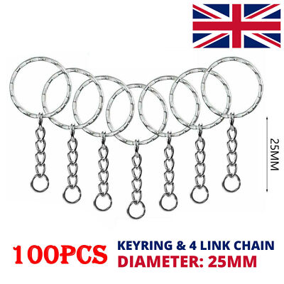 100PCS SILVER KEYRING BLANKS TONE KEY CHAINS KEY SPLIT RINGS 4 LINK ...
