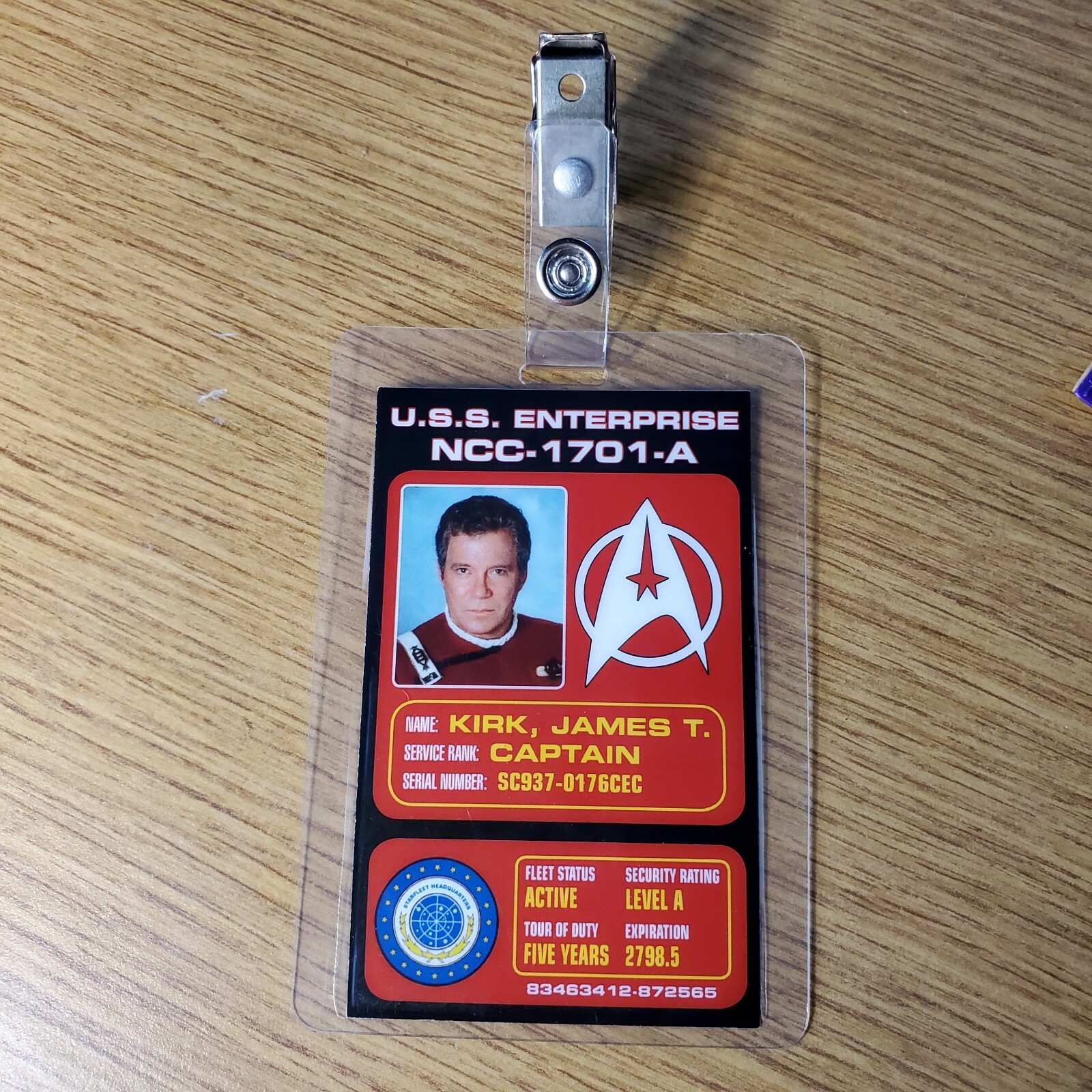 Star Trek Identification Badge-Captain James T.Kirk Enterprise 1701-A ...