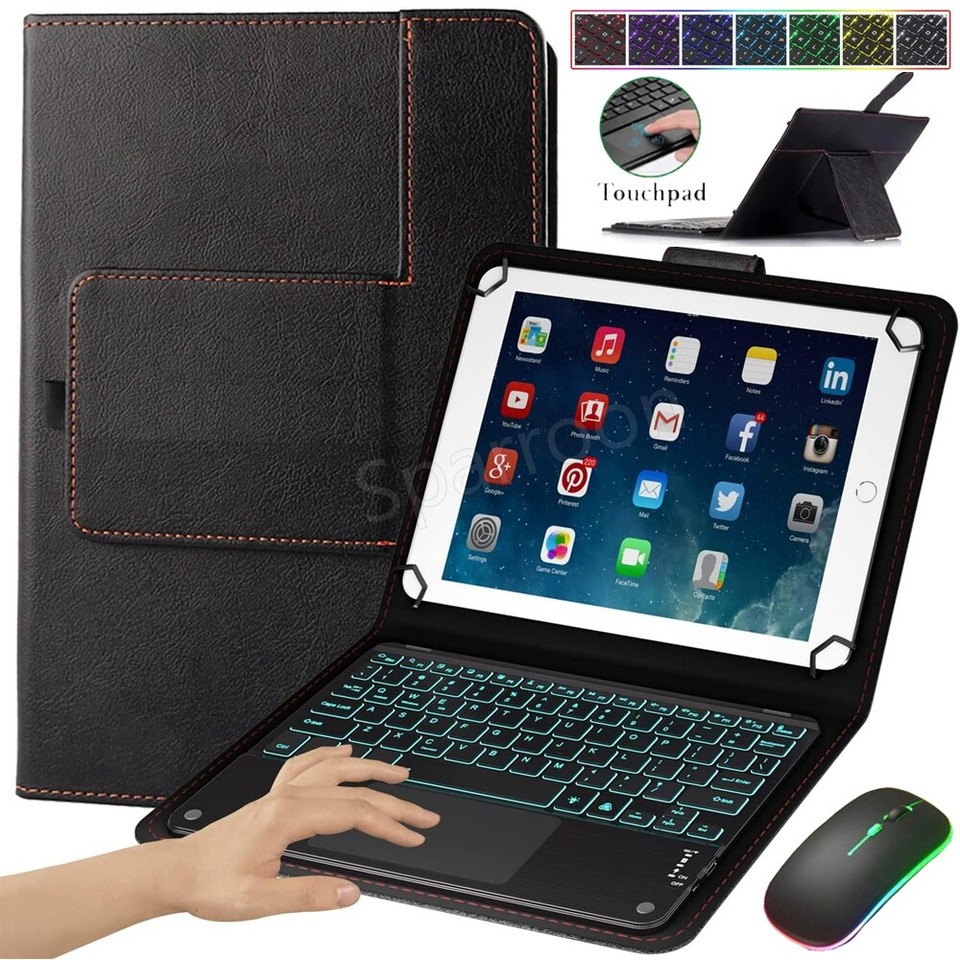 Backlit Touchpad Keyboard Case Cover Mouse For 10" 10.1" Inch Android ...
