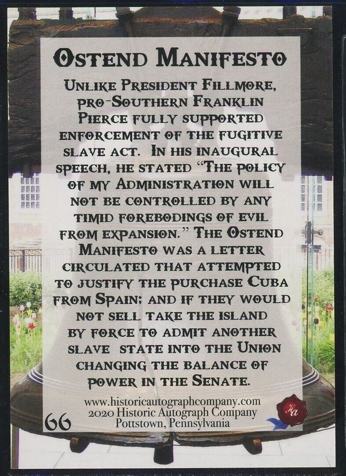 2020 Historic Autographs POTUS Ostend Manifesto #66 | eBay
