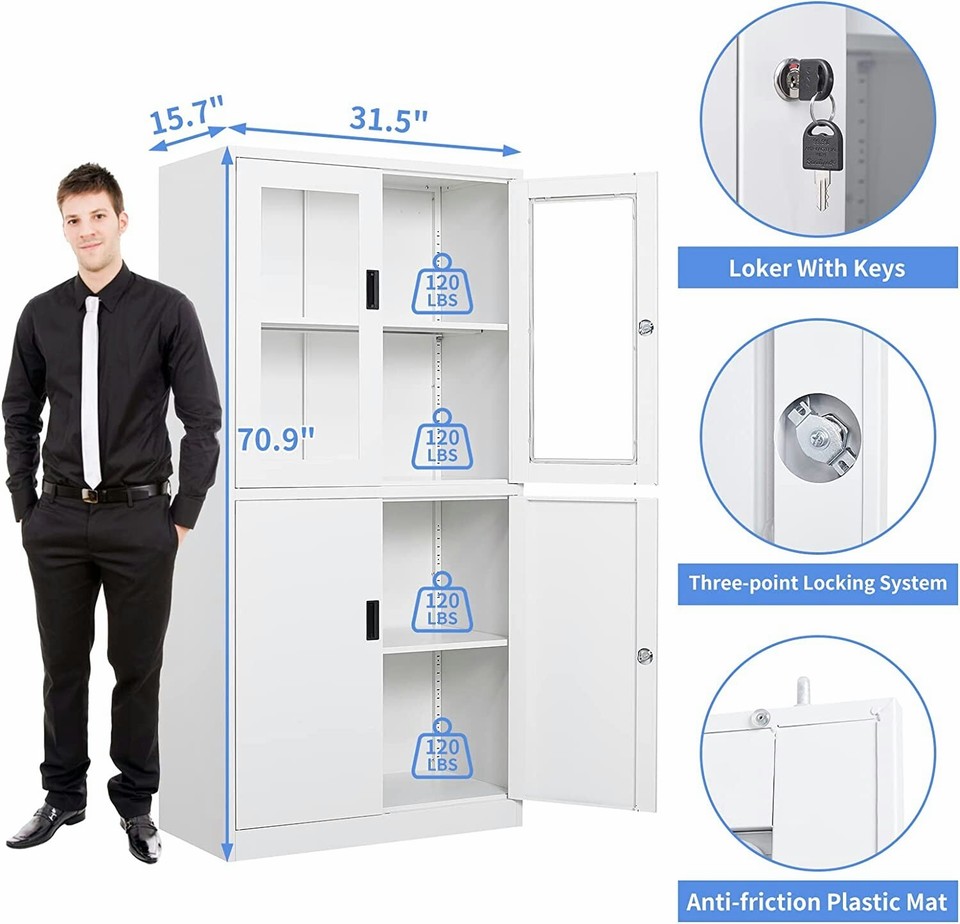 Metal Storage Cabinet with Glass Door, Steel File Cabinet Locker for ...