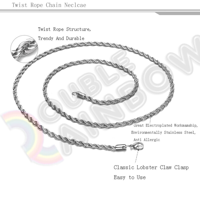 Men Women Stainless Steel Silver 2mm/3mm/4mm/5mm Rope Necklace Chain ...