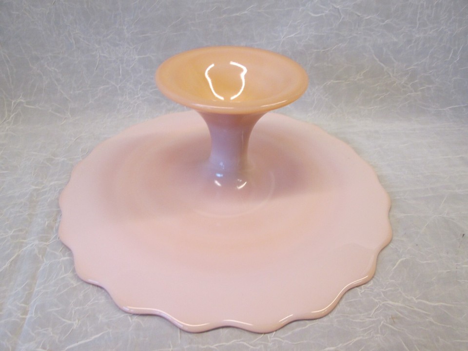 Fenton Glass CAKE PLATE PEDESTAL STAND Spanish Lace 13" round Pink ...
