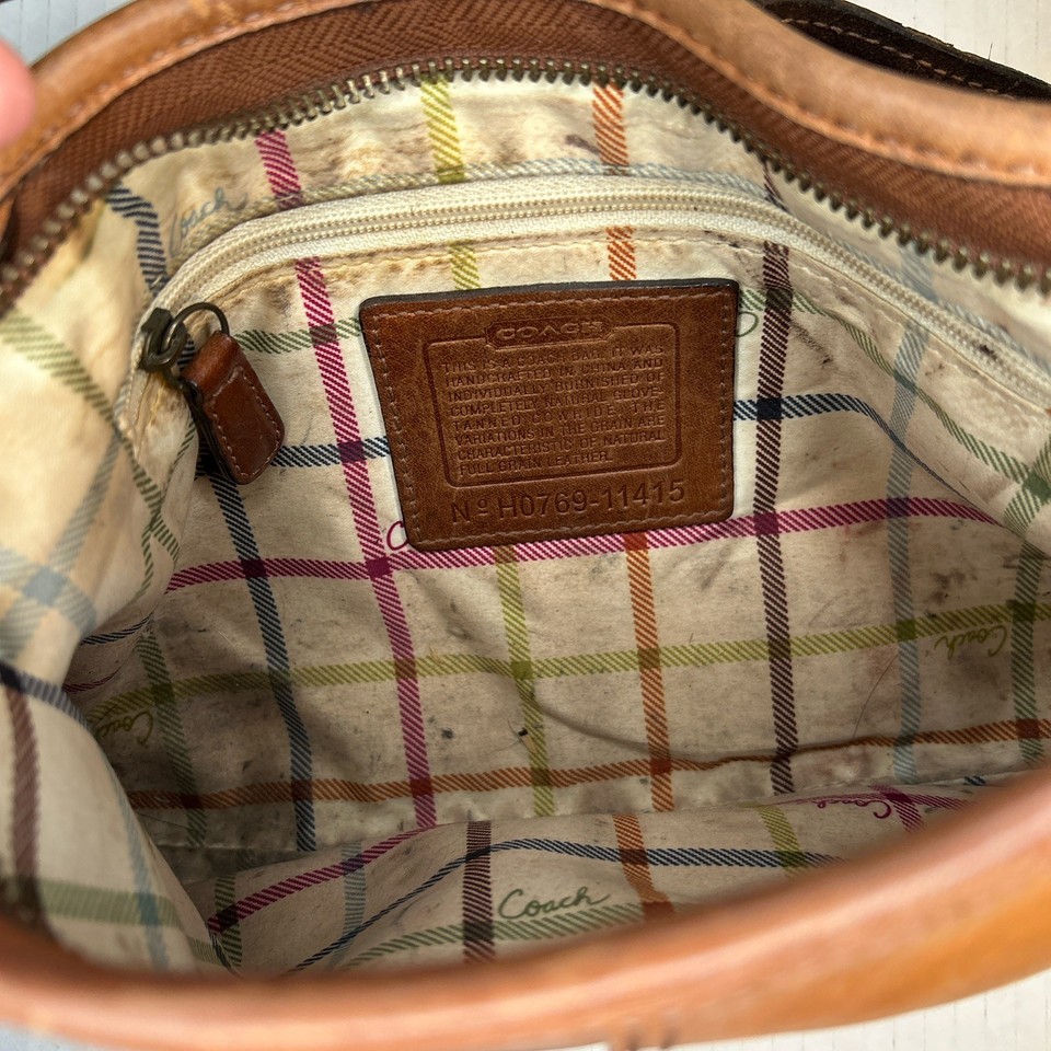 Vintage COACH Bleecker Tattersall Brown Whiskey Leather Shoulder Bag ...